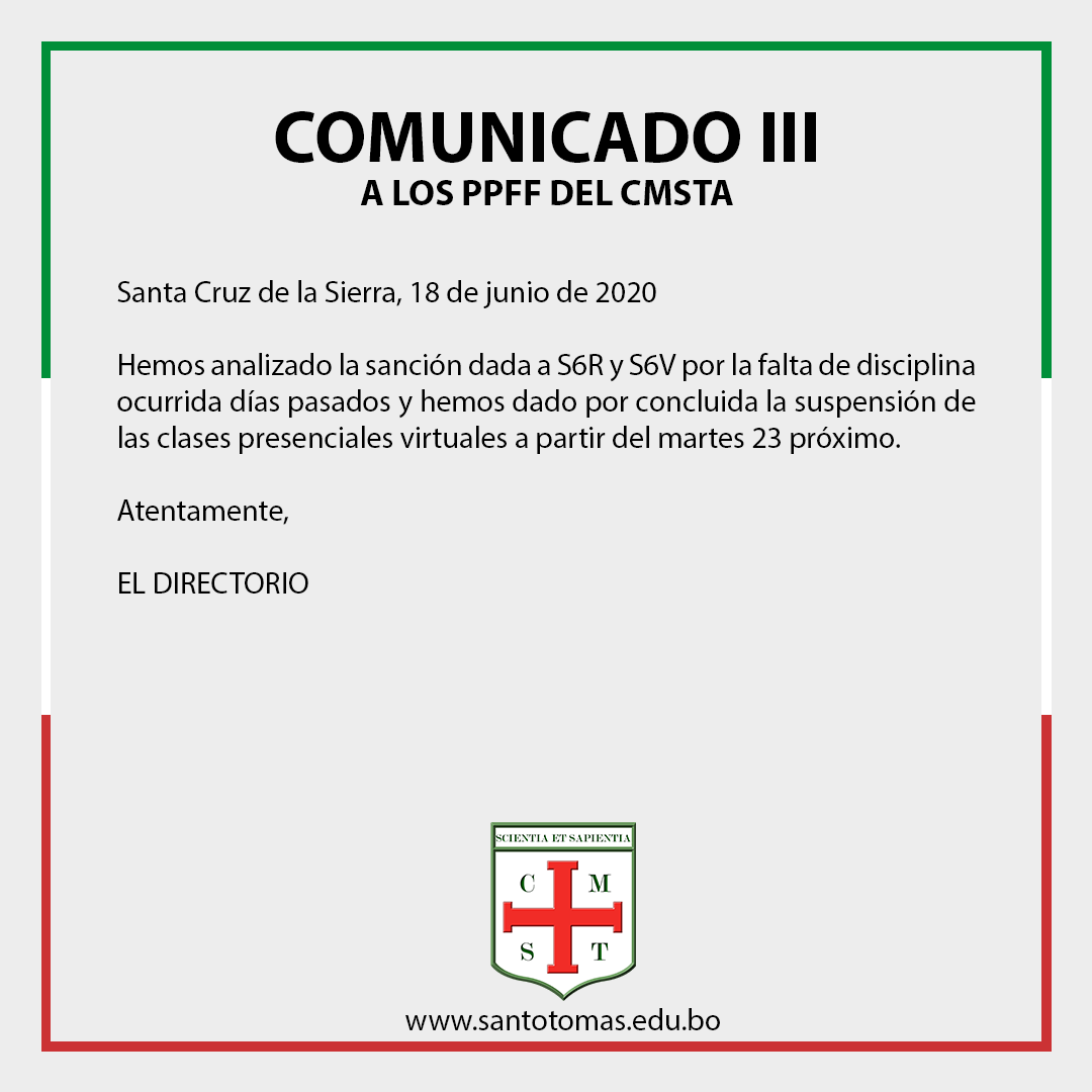 COMUNICADO III A LOS PPFF DEL CMSTA | CMSTA